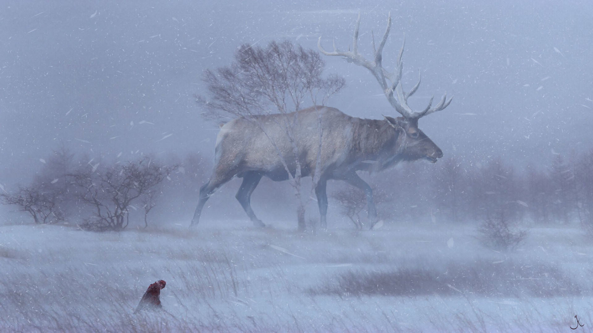 ArtStation - Elk in snowstorm