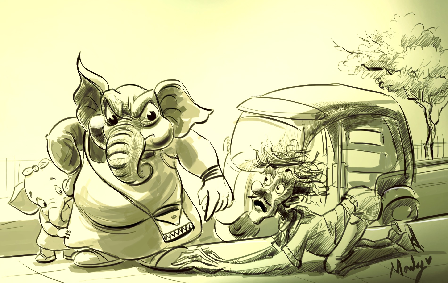 ArtStation - scribble ....Elephant mama....