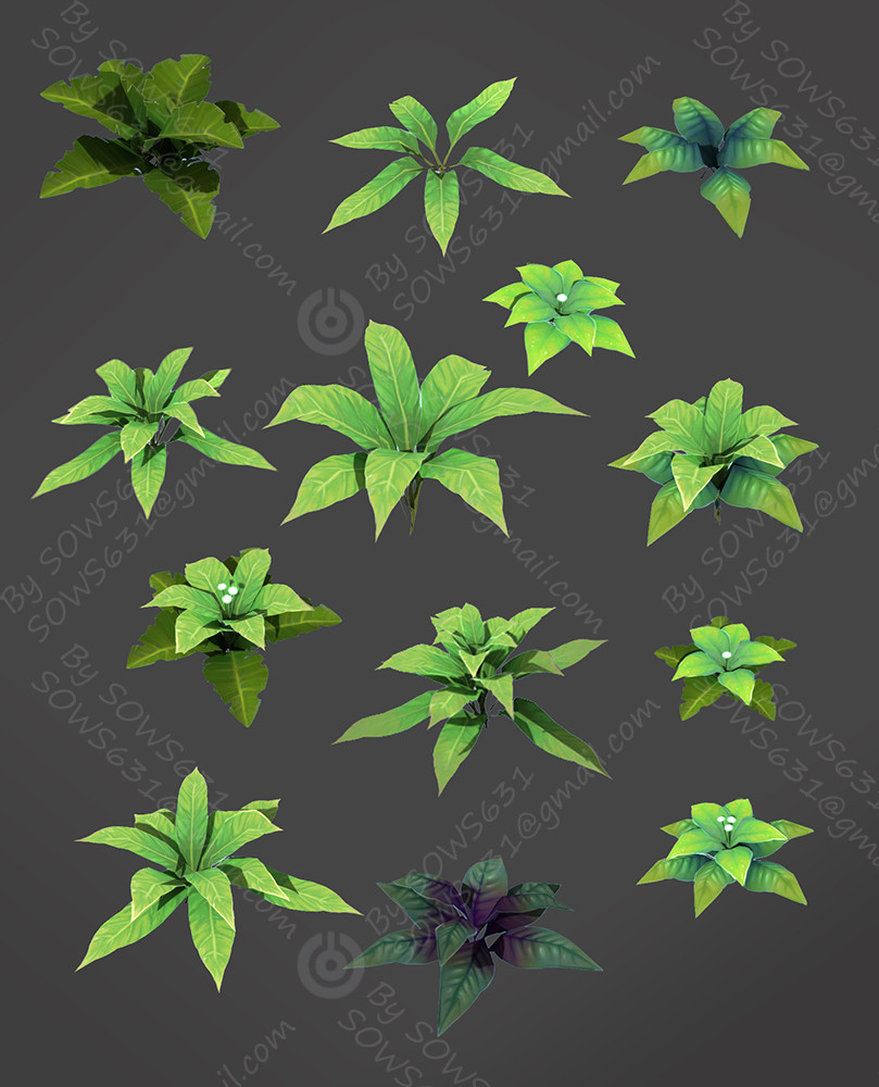 ArtStation - [Low poly] Hand-Painted Plants pack by SOWS631