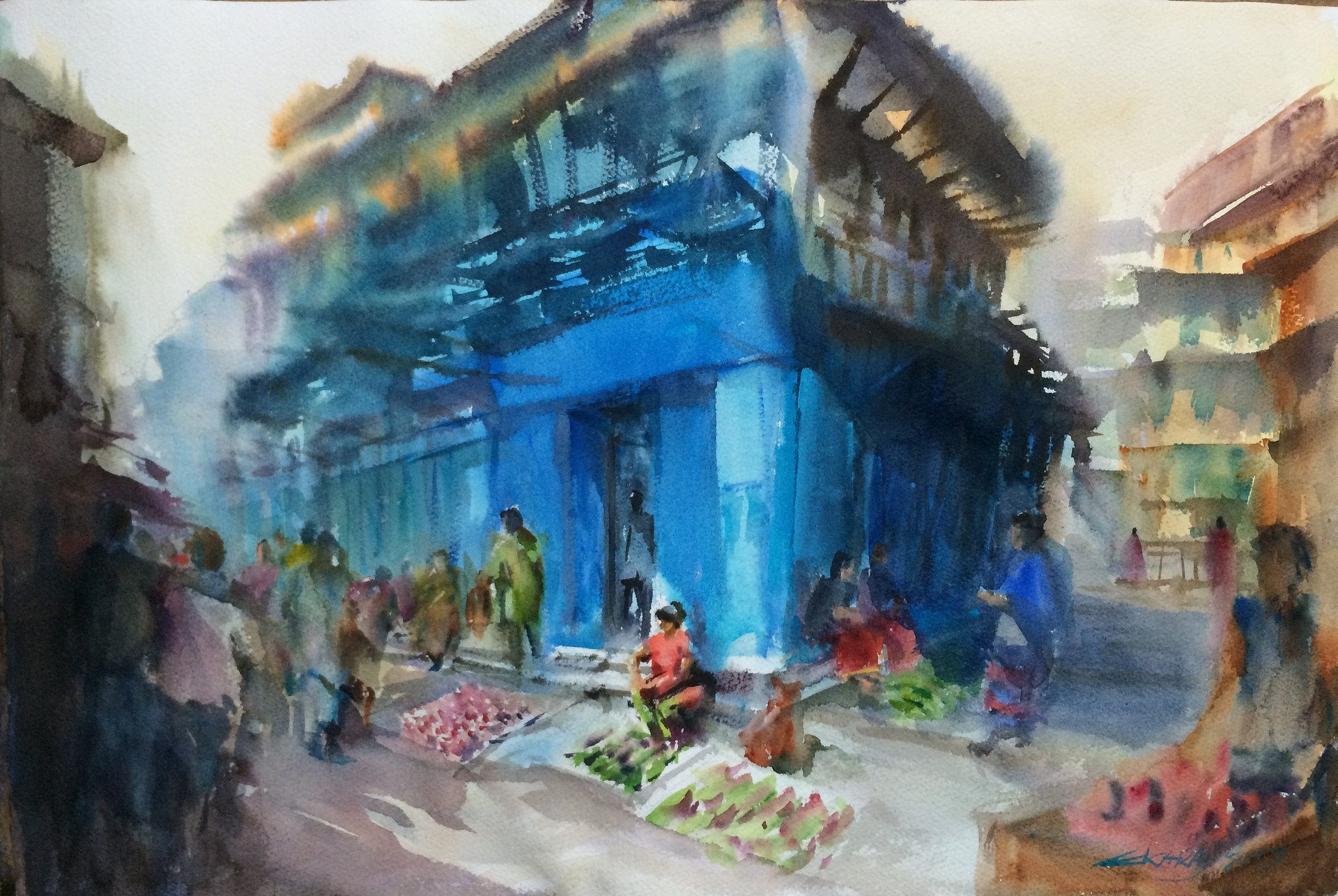 ArtStation - Nepal 11/100 : Blue house, Market in Kathmandu