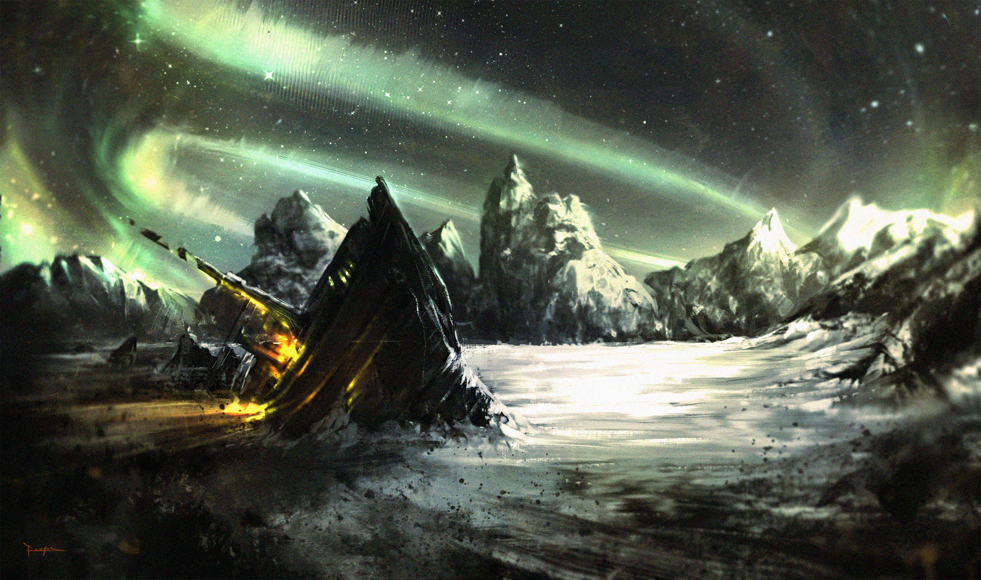 ArtStation - Cremation of Sam McGee Environment Concept 2 : shipwreck on ice