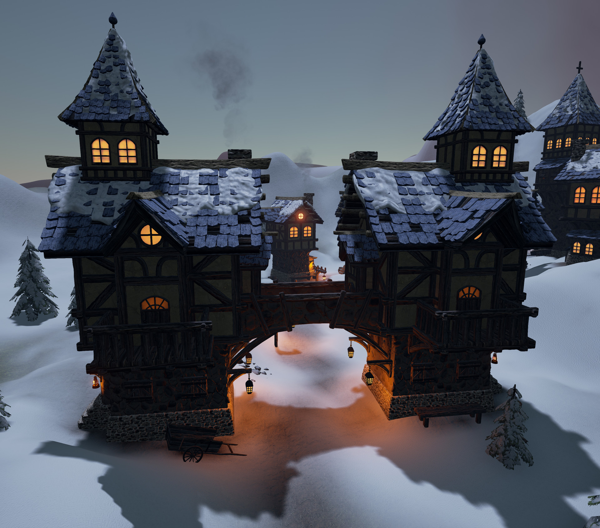 ArtStation - Medieval village with stylized modular houses