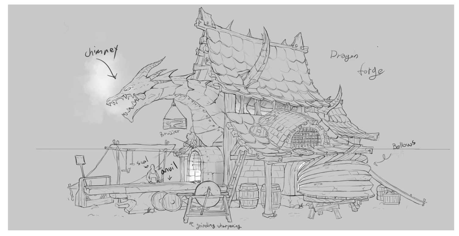 ArtStation - Dragon forge sketch