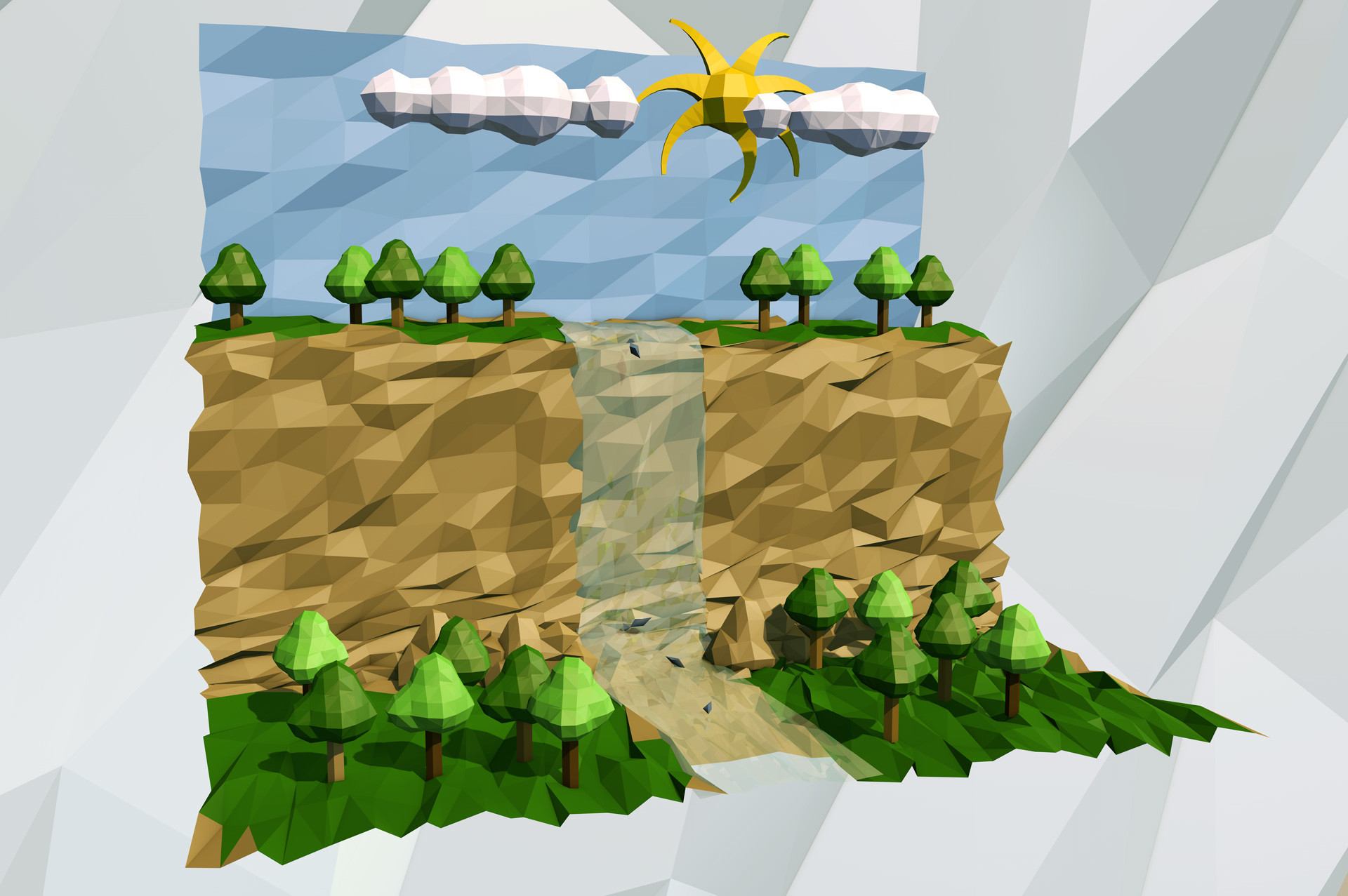 ArtStation - waterfall Low Poly art