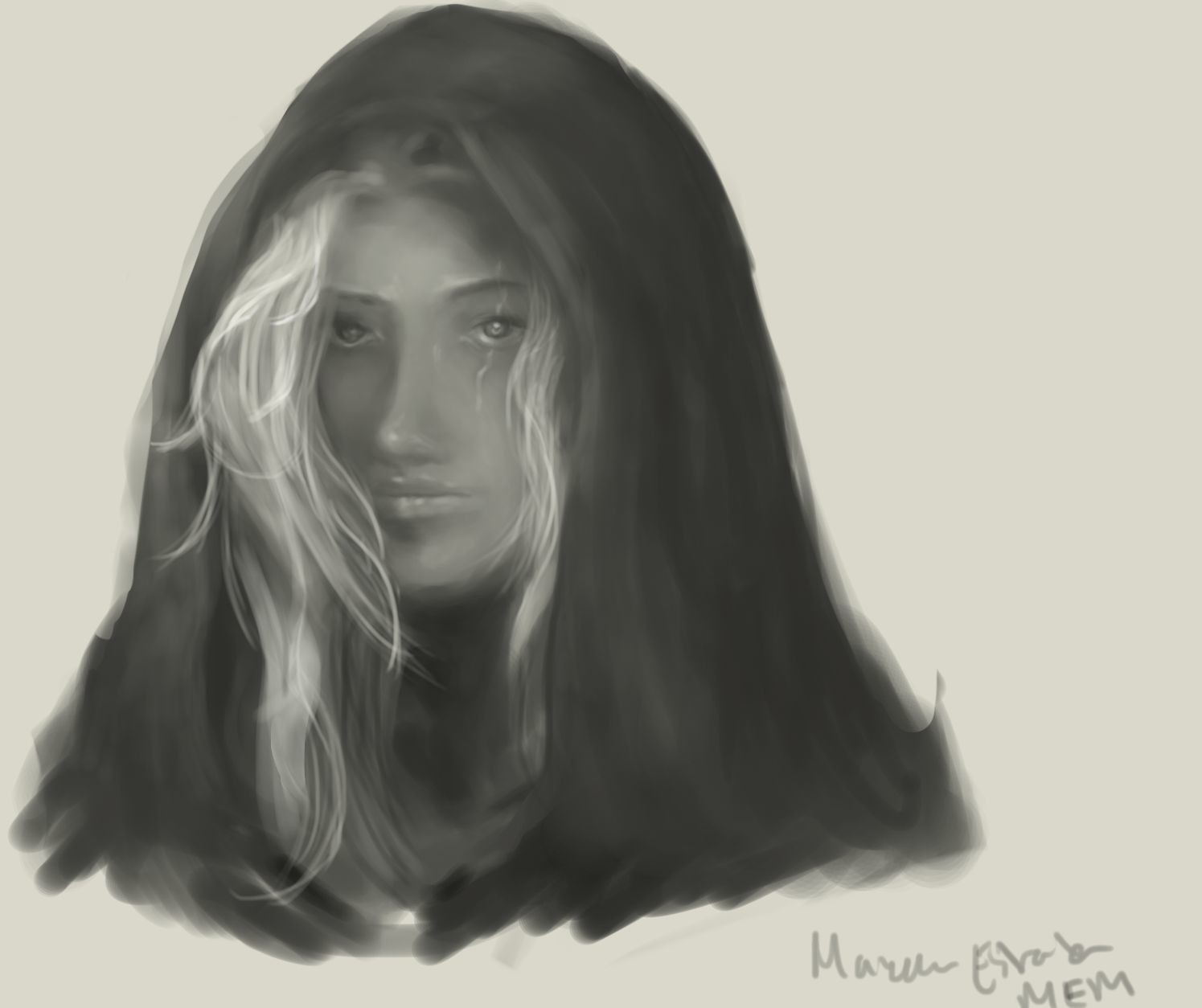 Hooded Woman Drawing