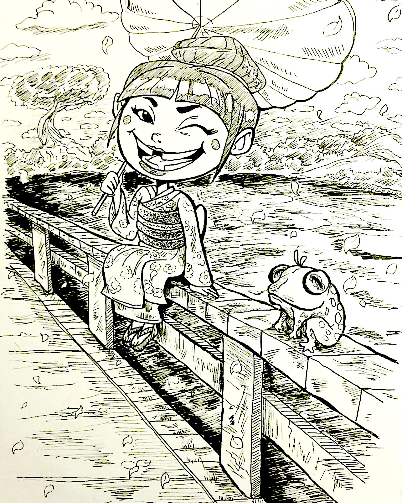 ArtStation - Little Geisha and frog