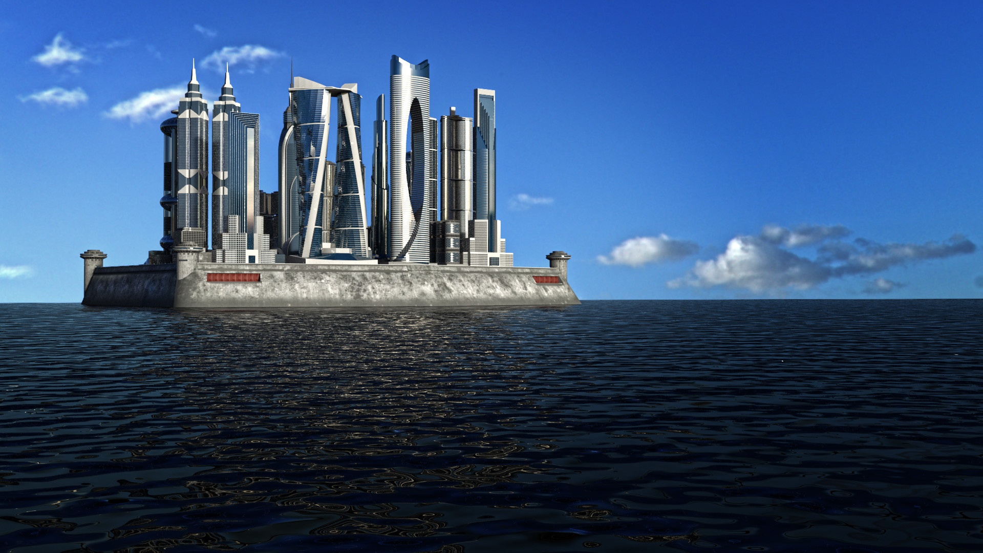 ArtStation - Small concrete island with skyscrapers