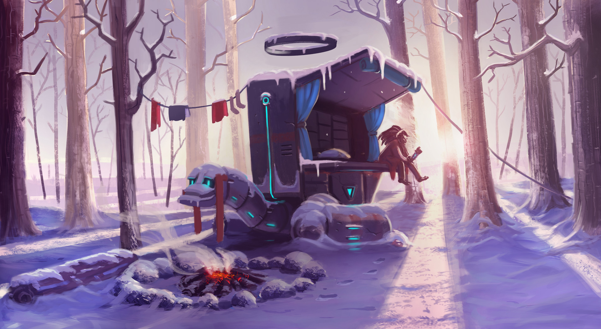 Camping by Pascal Hermans : r/ImaginaryWinterscapes