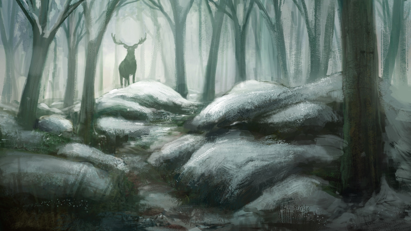 Alfred Lee - Snowy Forest Environment painting