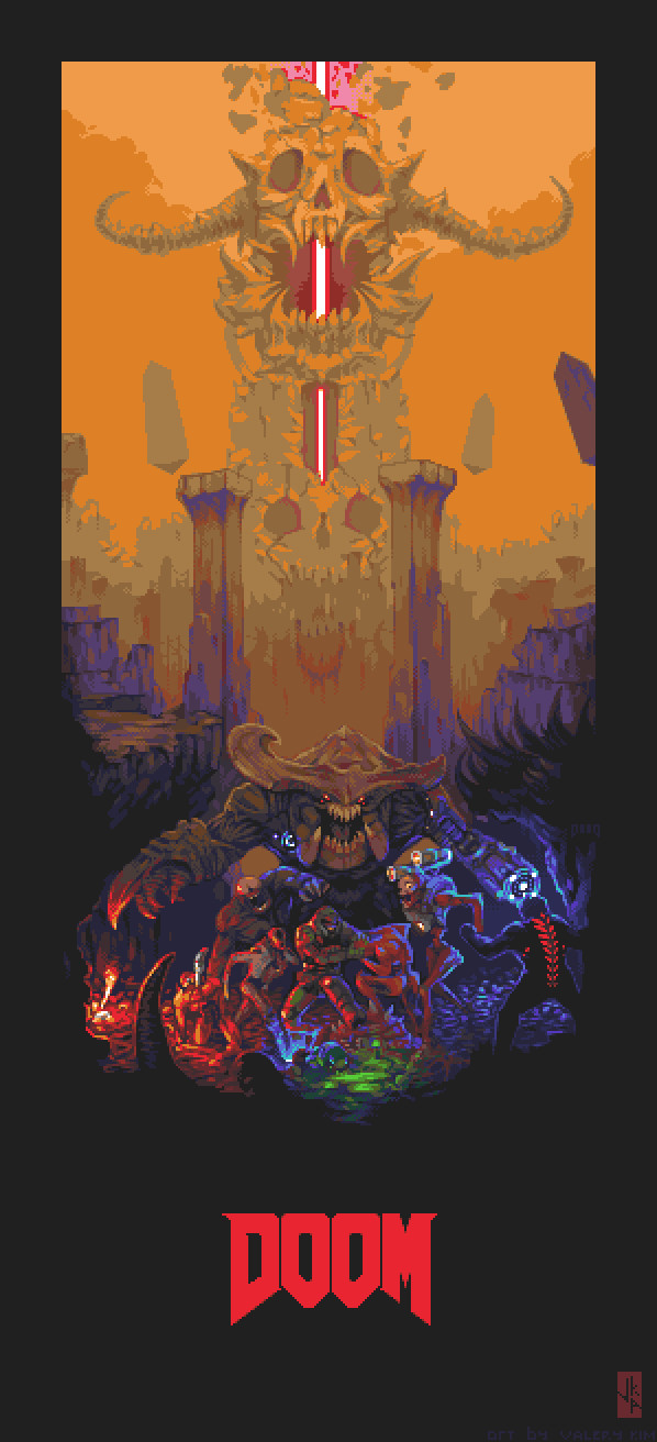 ArtStation - DOOMSLAYER Pixel-Art fan poster