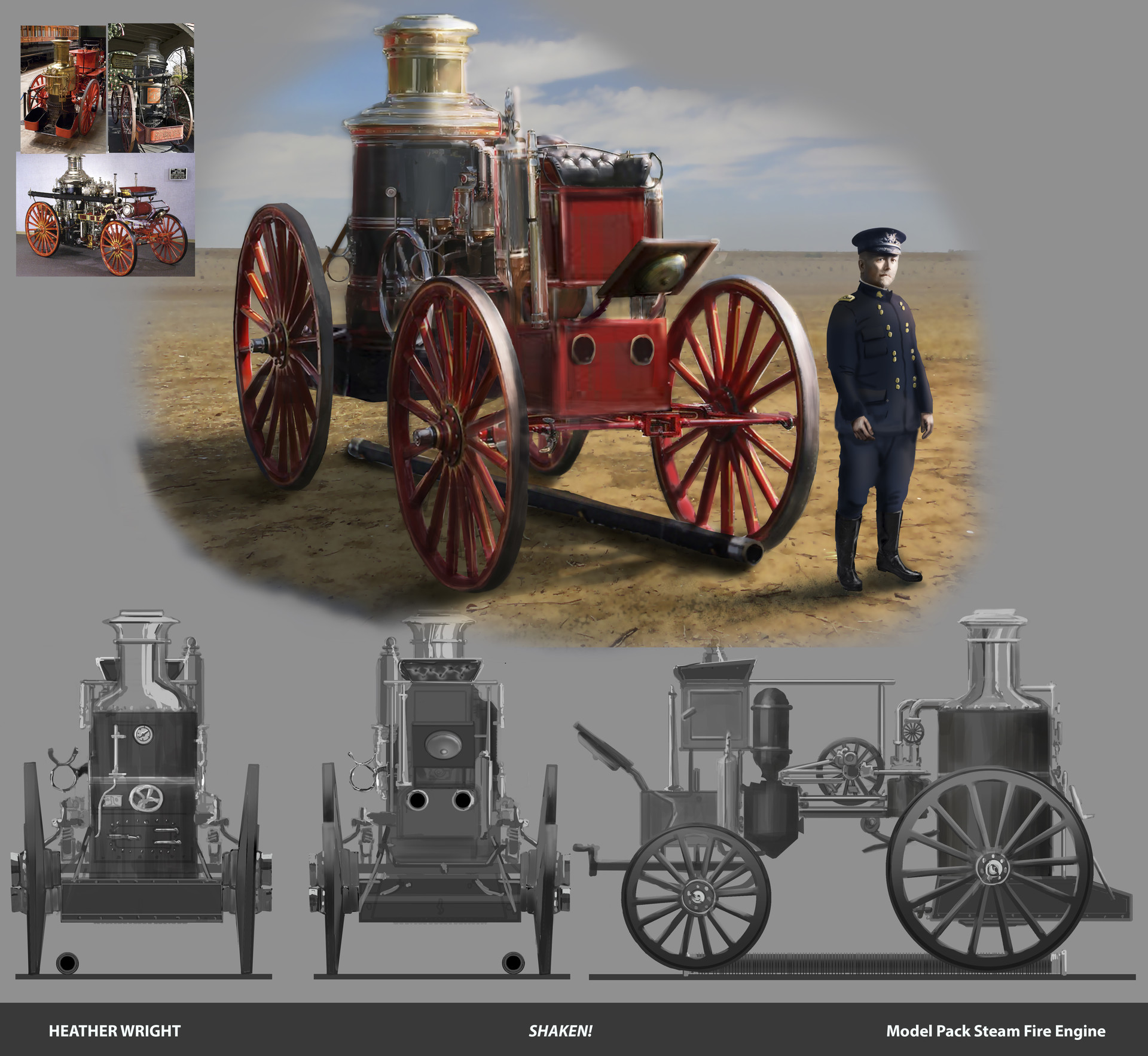 ArtStation - Horse drawn steam fire engine, 1900s
