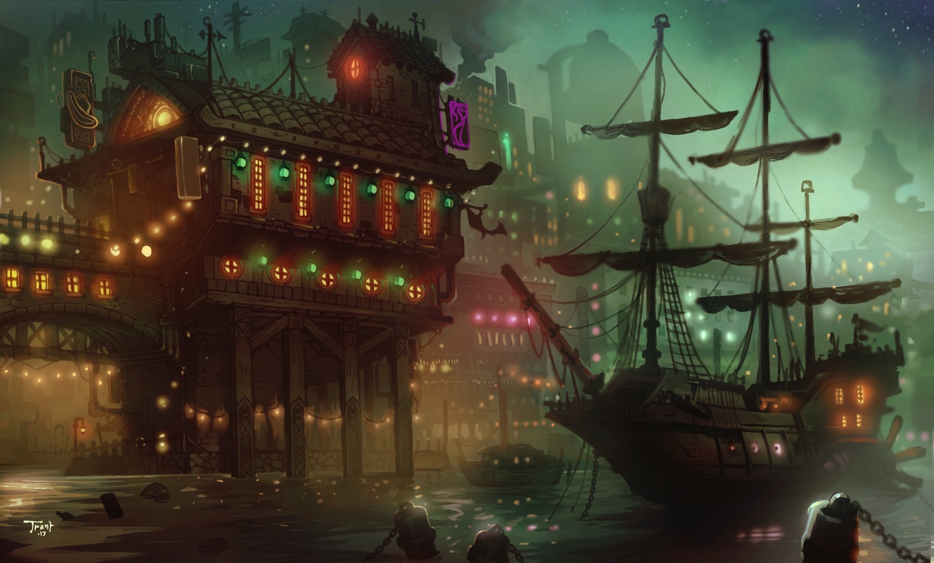 ArtStation - Belgarde port city - World of Twilight Monk art book