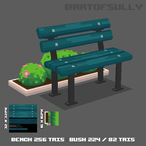 ArtStation - 3D Pixel-Art Park Bench (Commission)