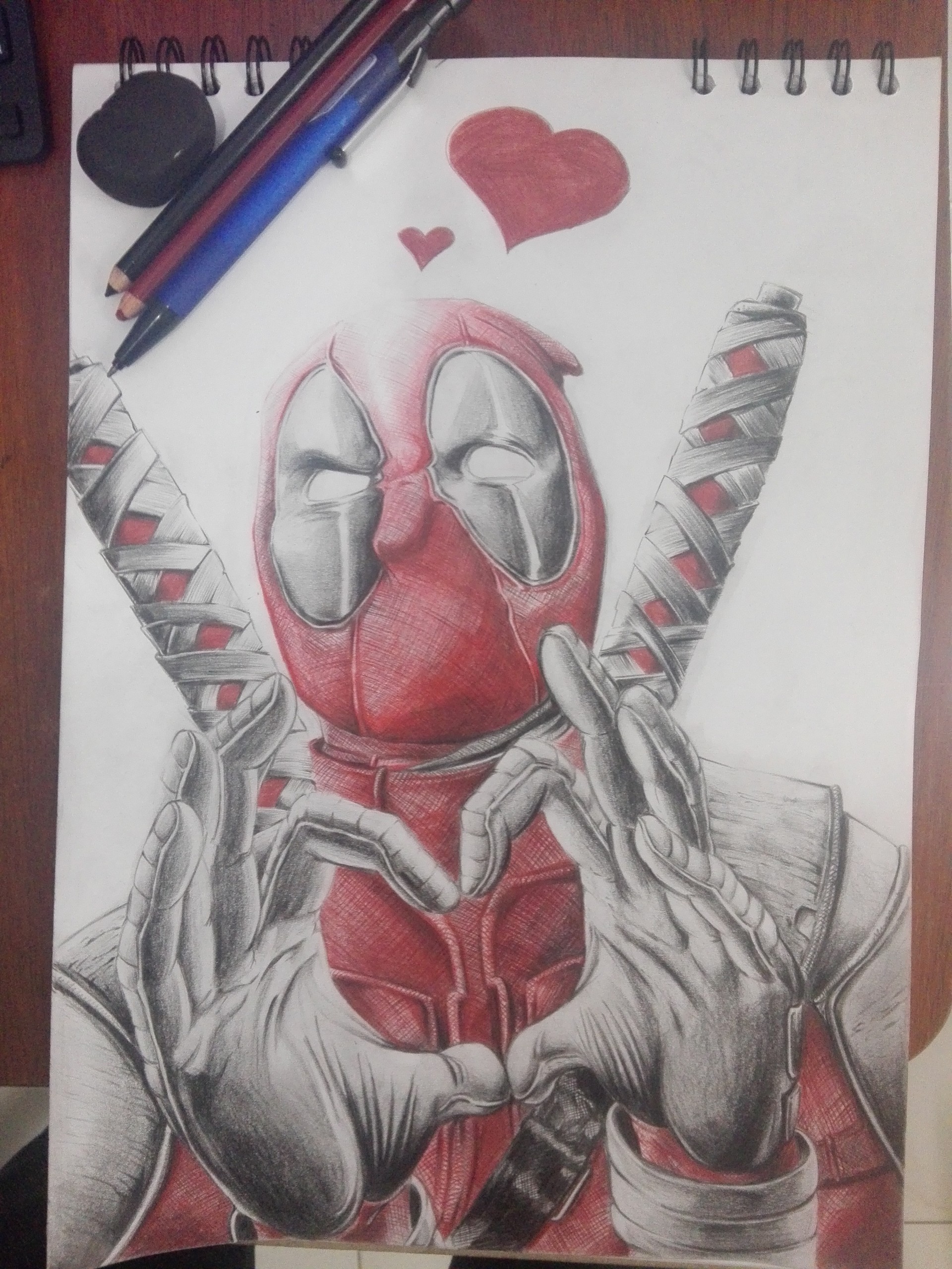 how to draw deadpool heart