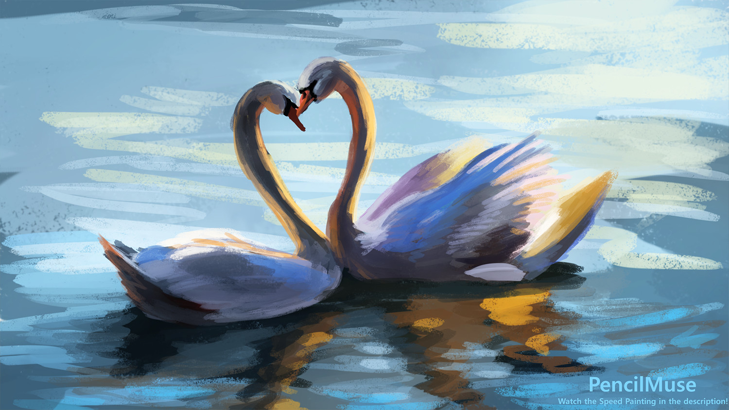 how to draw love swans