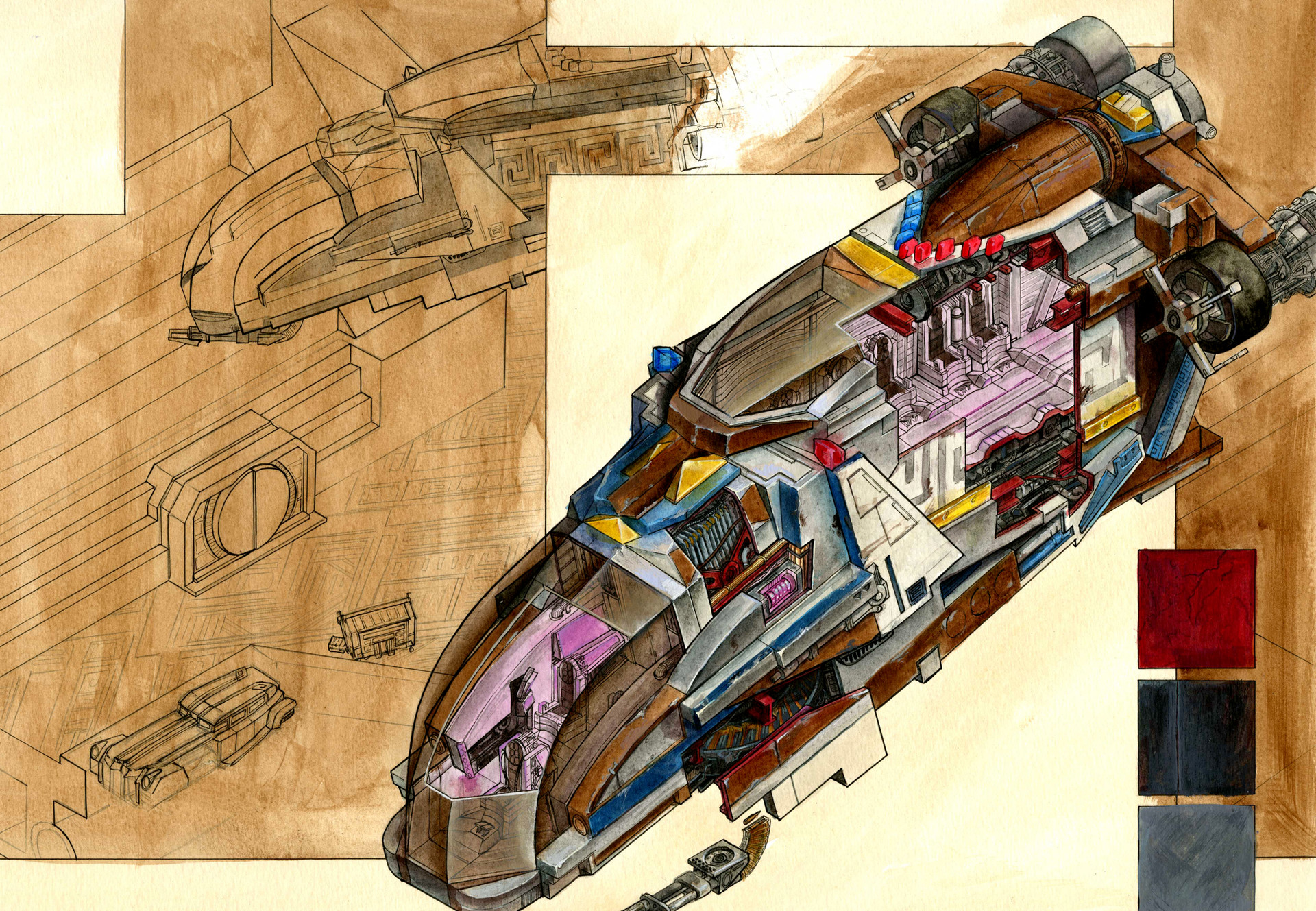 Antoine Rousselot - Neo-aztec cyberpunk spaceship.