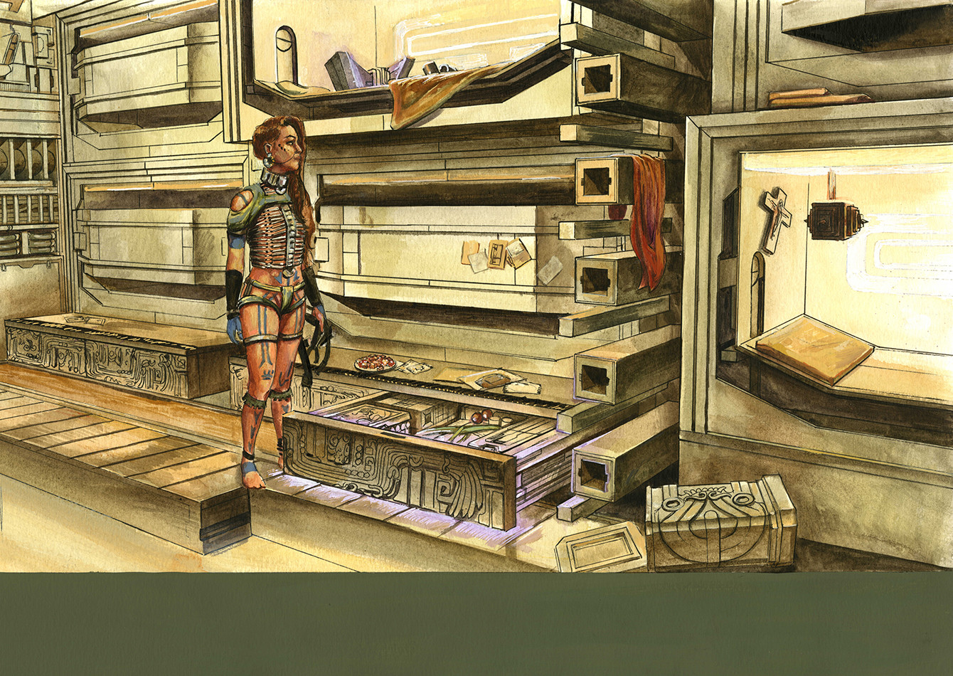 Antoine Rousselot - Neo-aztec cyberpunk spaceship.