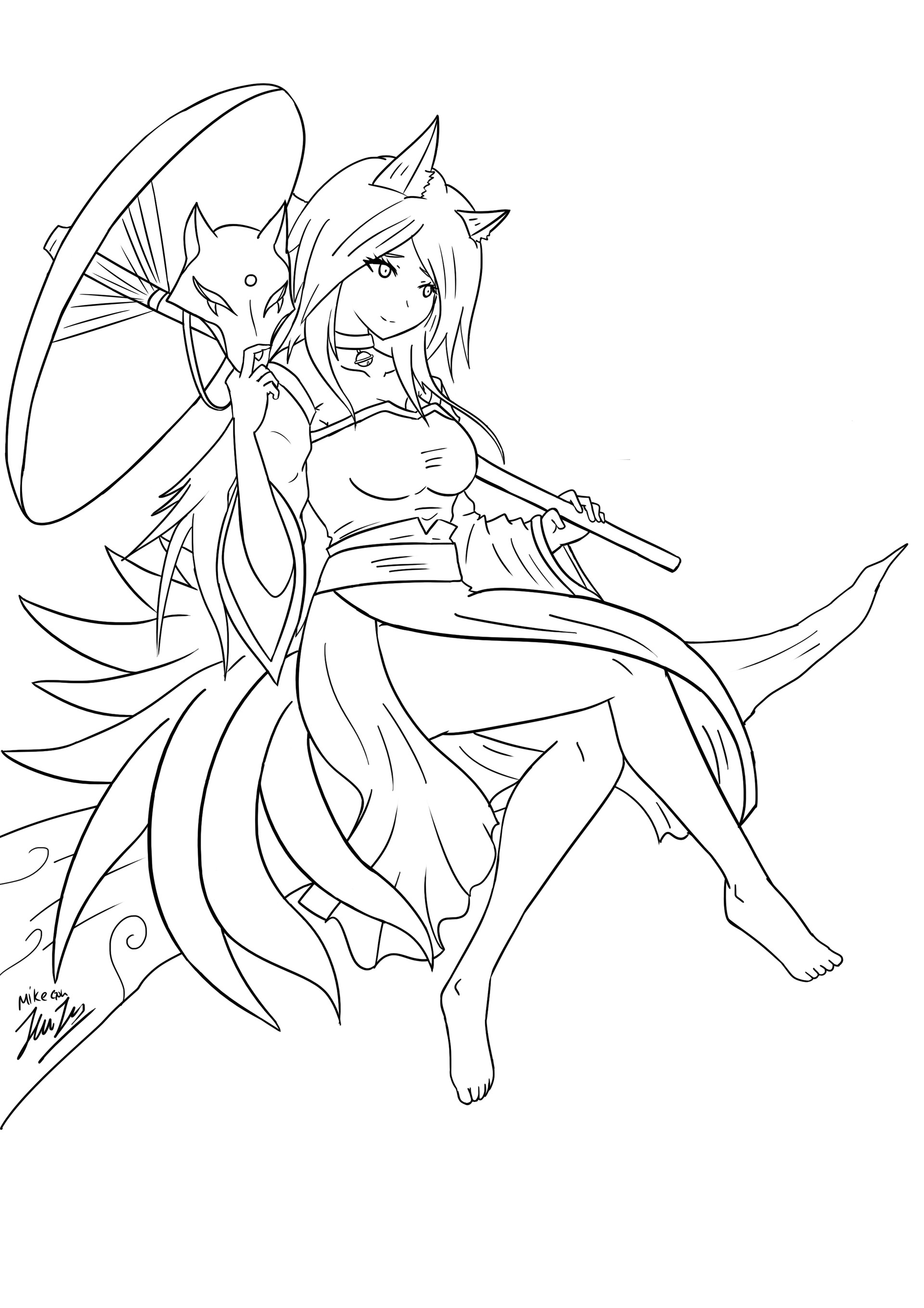 how to draw a kitsune girl