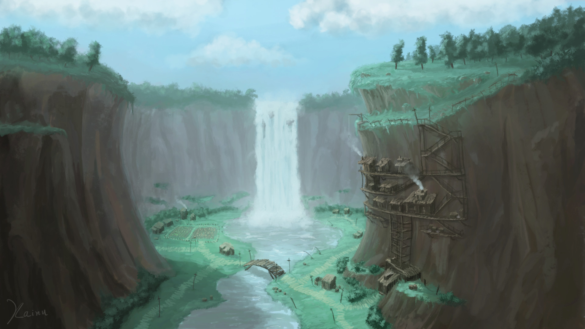 ArtStation - Waterfall Village