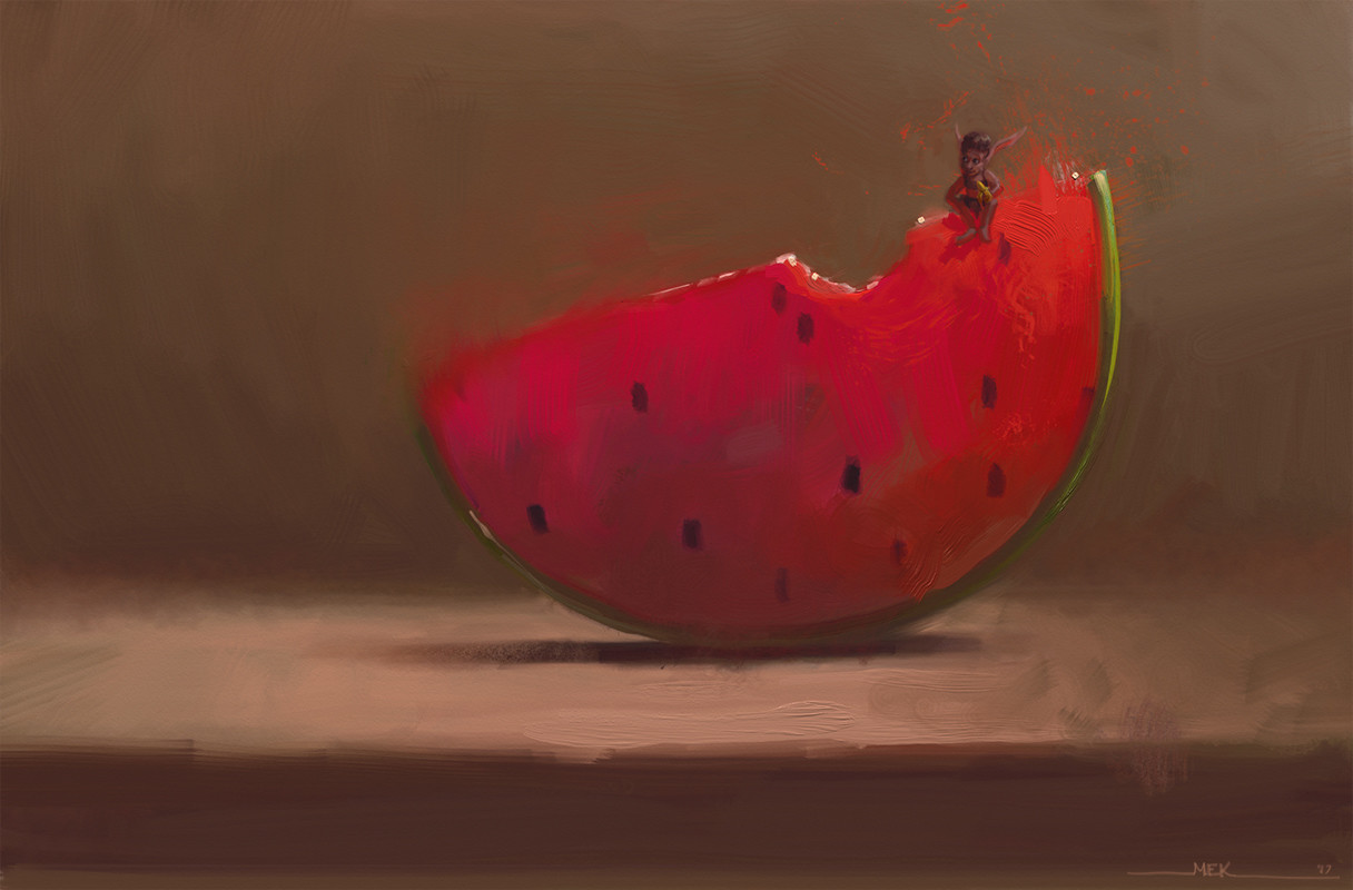ArtStation - Happy Fairy Sitting on a Watermelon