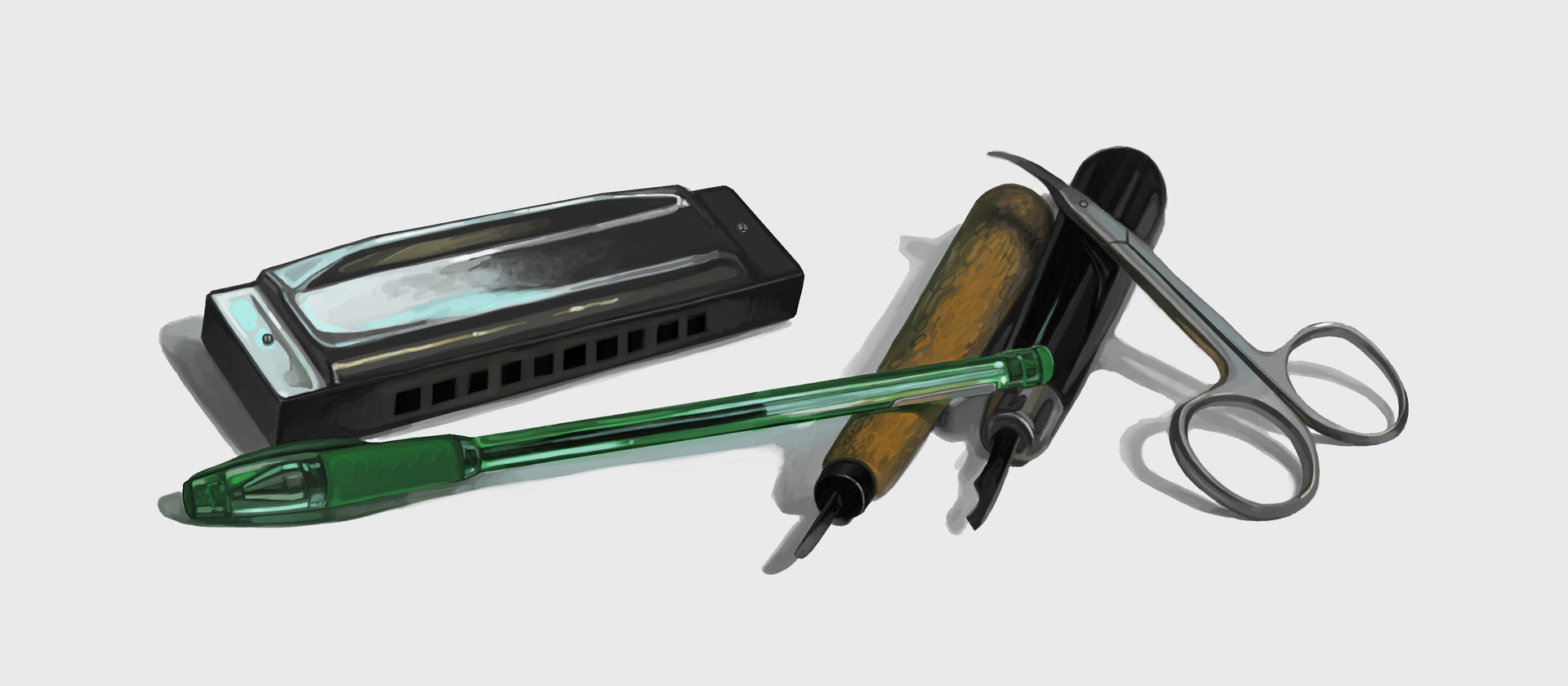 ArtStation - lip harmonica, handle, two chisels and scissors
