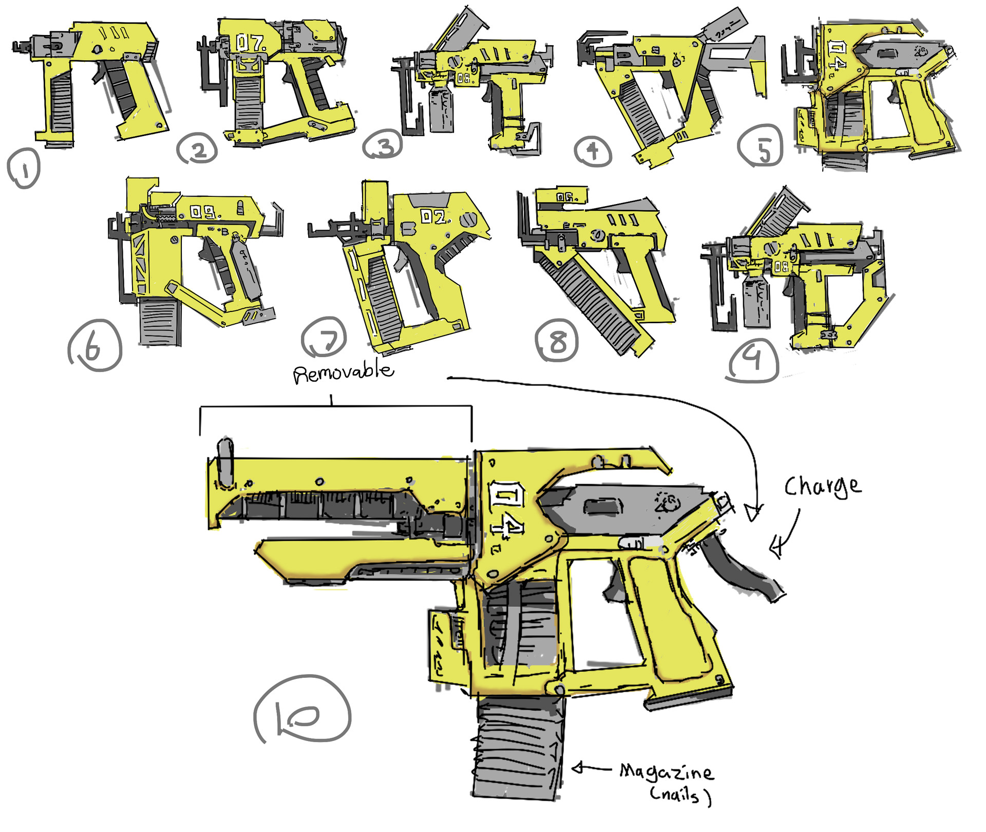 how to draw a nail gun