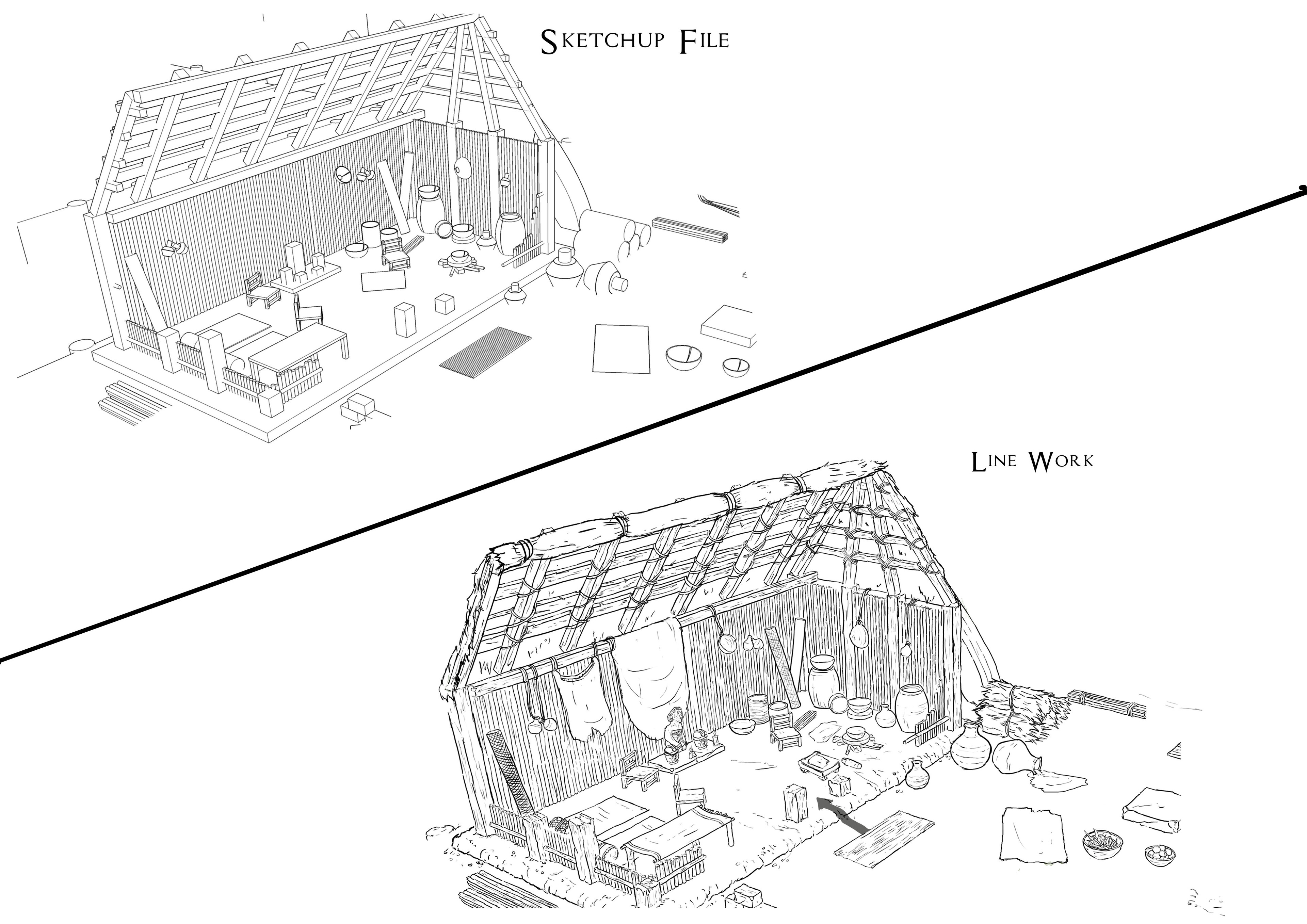 yash2333.artstation.com - aztec farmer house interior cutaway