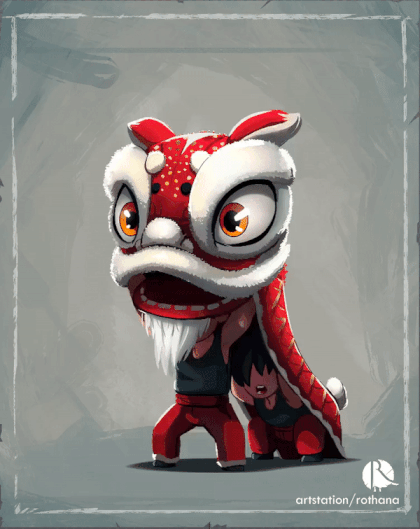 how to draw cartoon lion dance