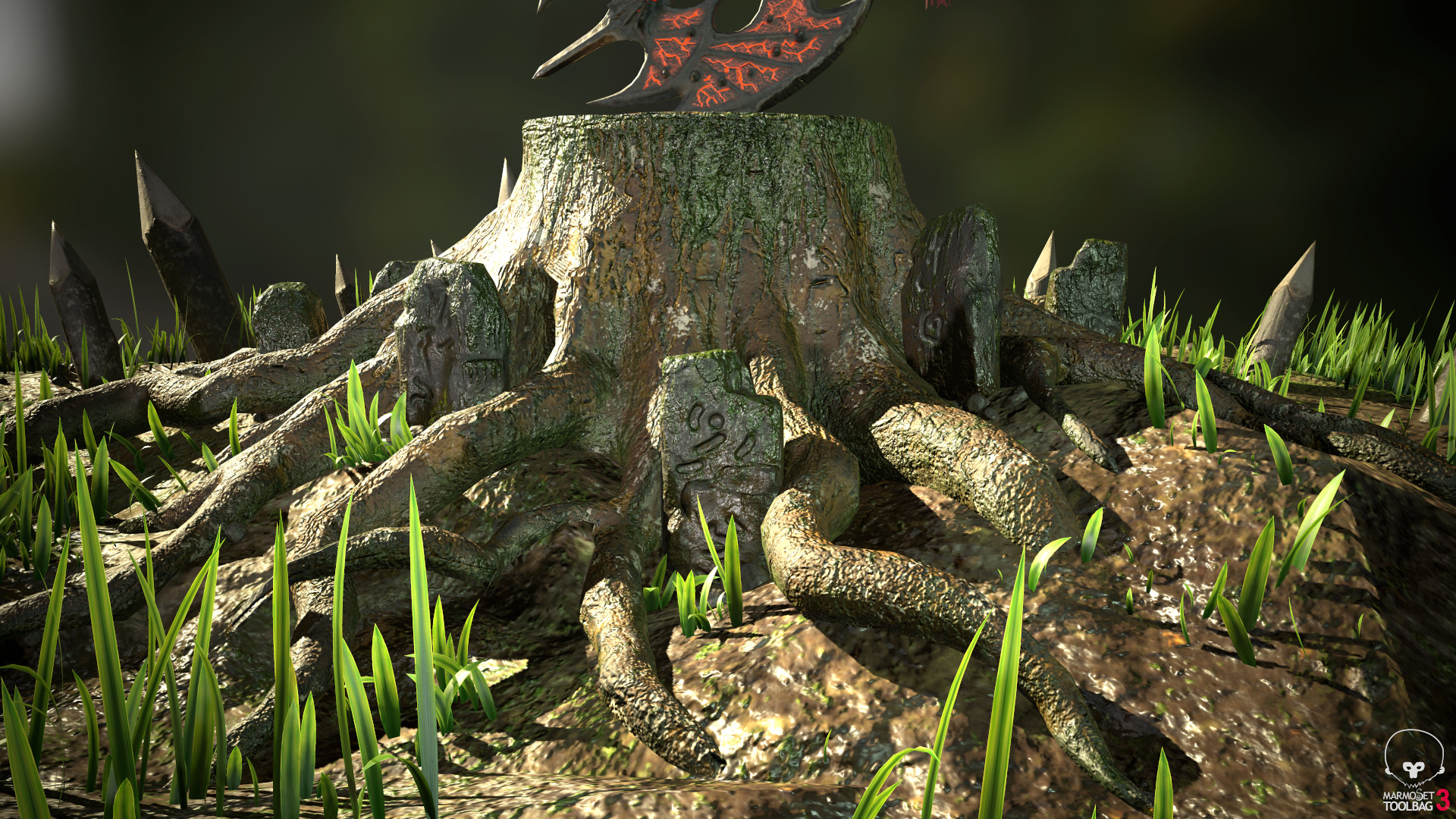 Syed Hafiz - Dragon Axe on Tree Stump (WIP)