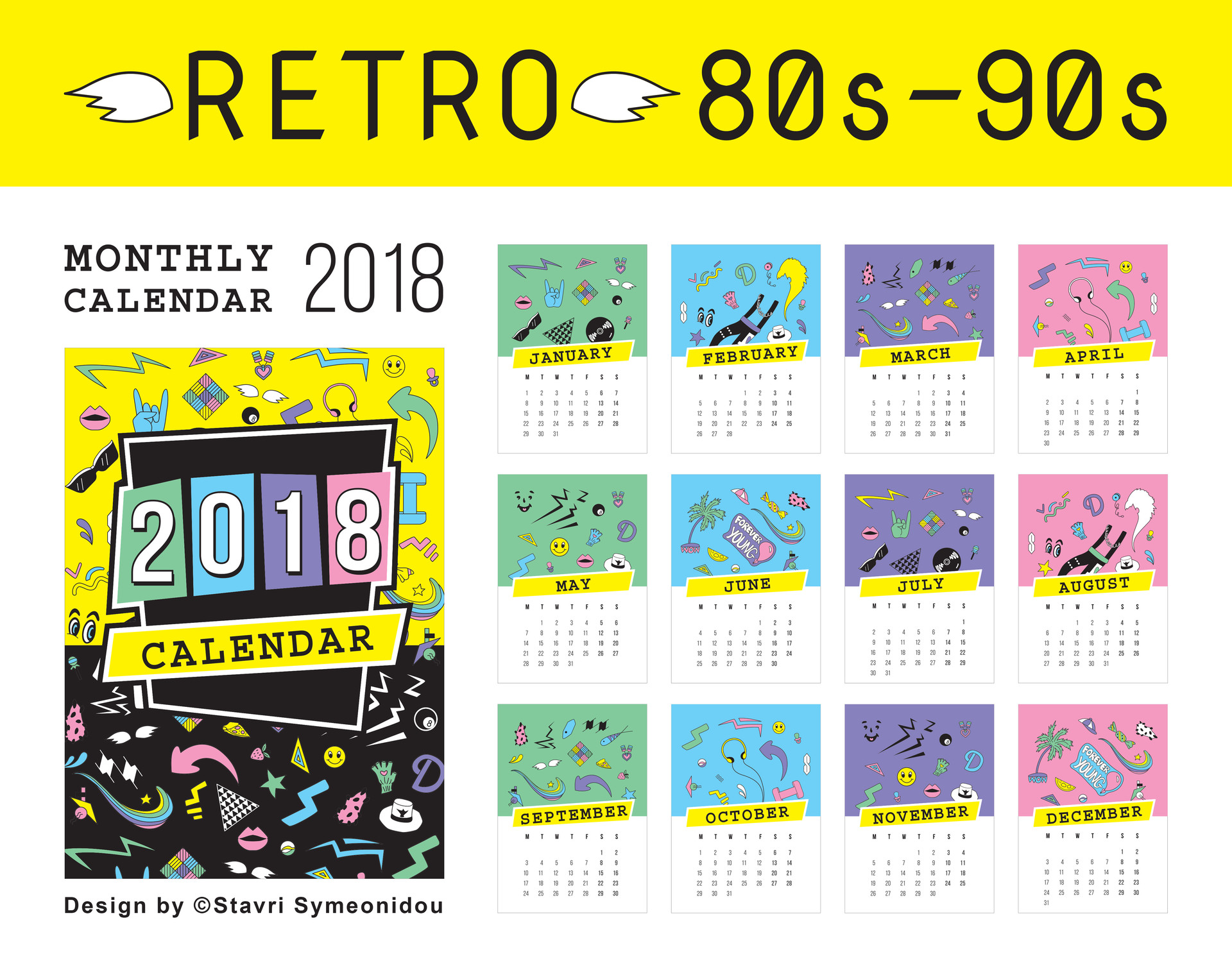 Stavri Symeonidou - RETRO MONTHLY CALENDAR 2018