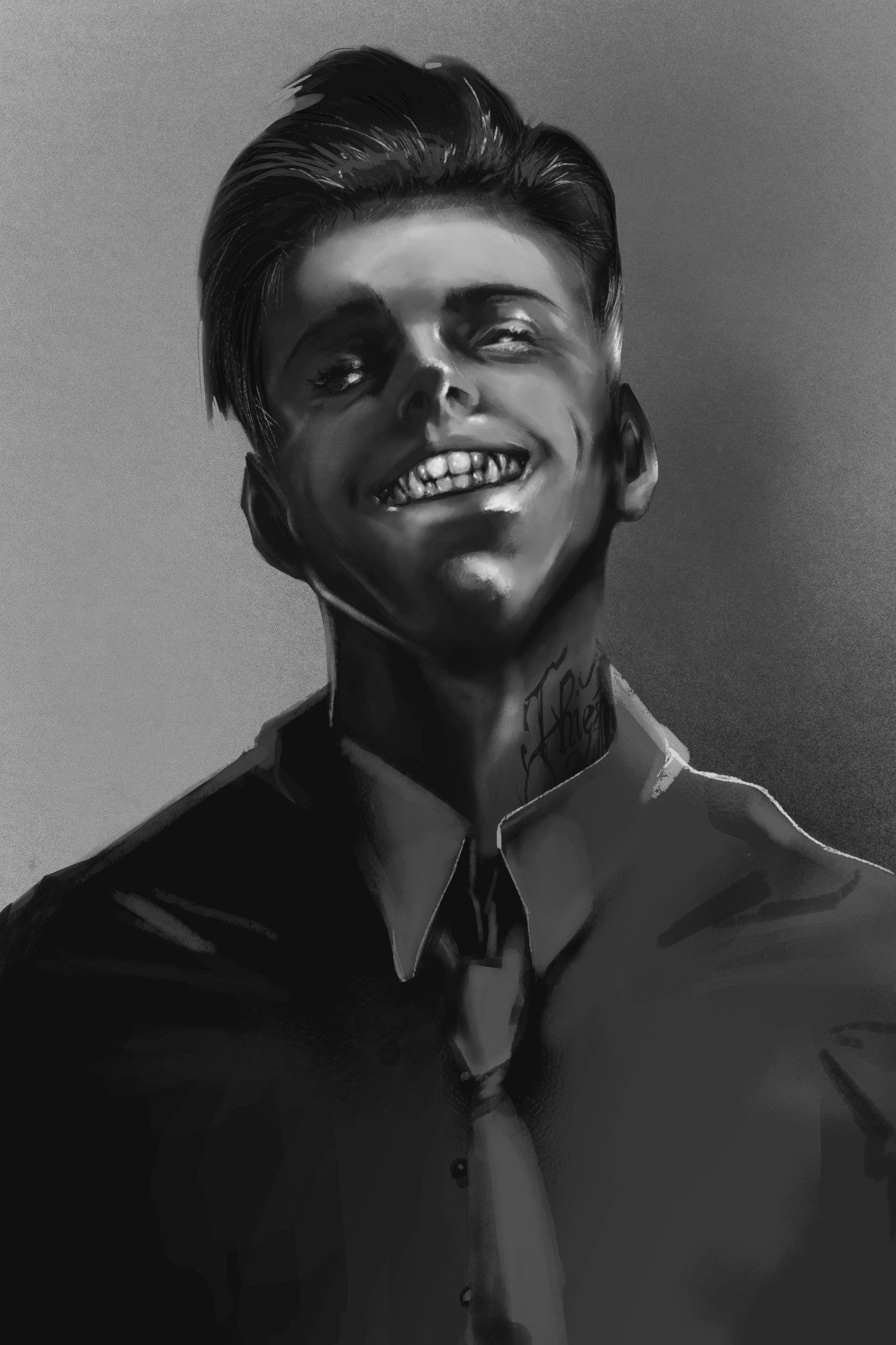 ArtStation - Greyscale/color portrait of a male vampire