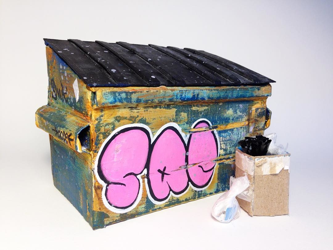 Michael J. White - Hand-made dumpster prop. 5" x 4" x 3". 2018. Mixed ...