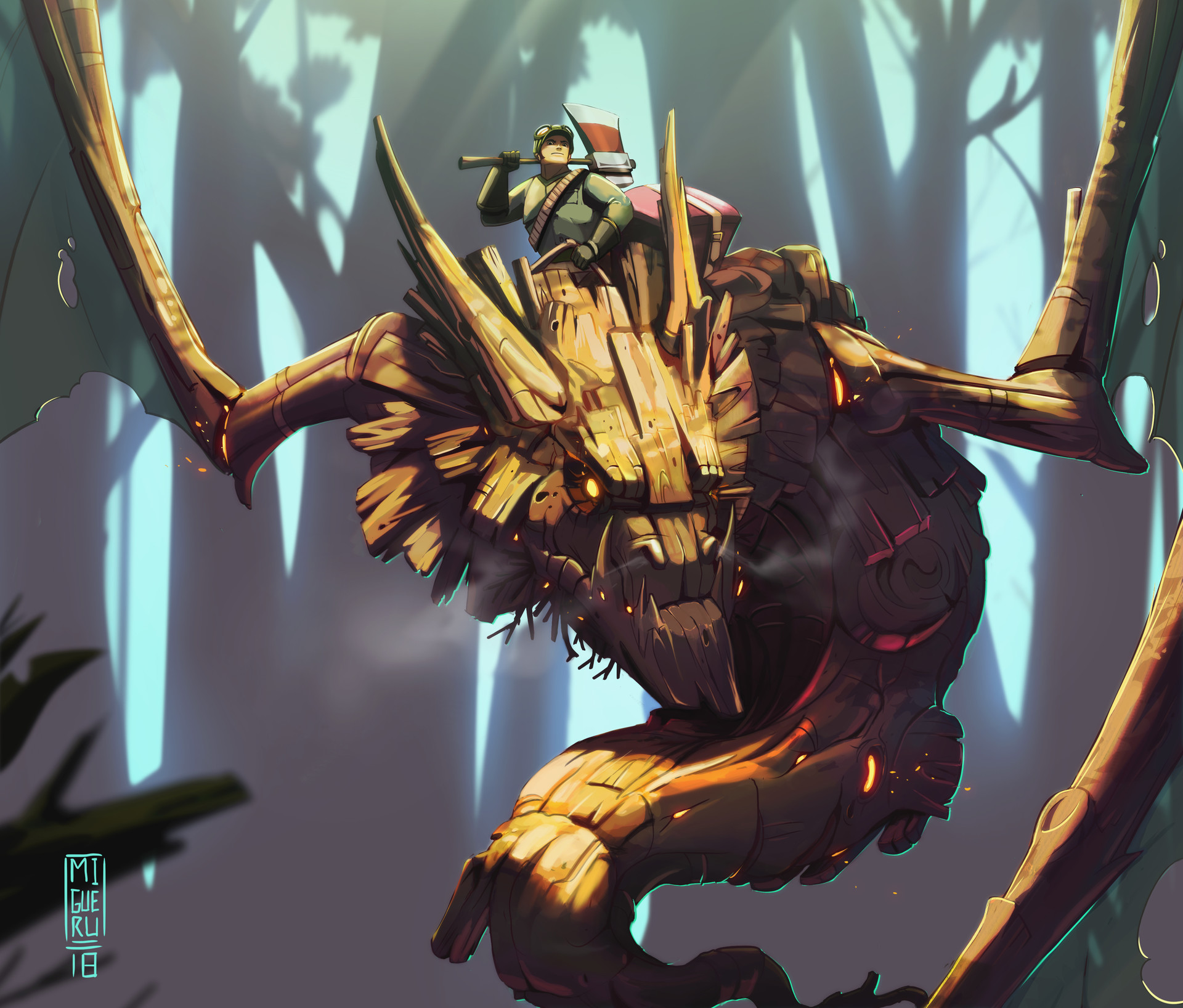 ArtStation - WOOD DRAGON & WOODCUTTER DRAGONRIDER (Illustration for the ...