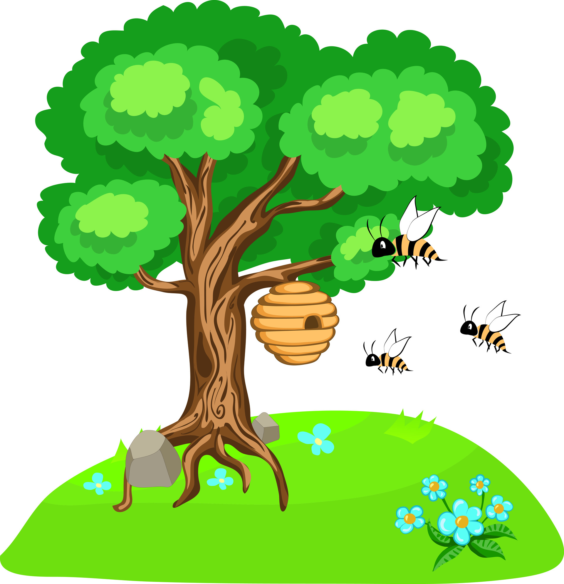 ArtStation - Bees and fruit tree vector illustration
