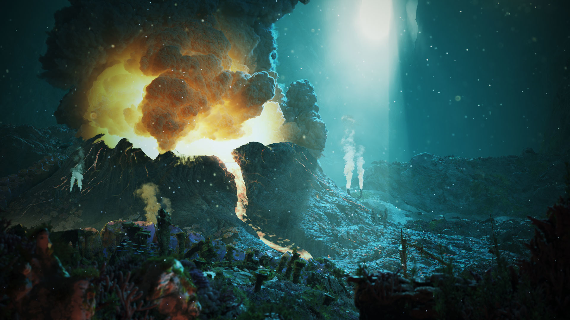 how to draw a underwater volcano