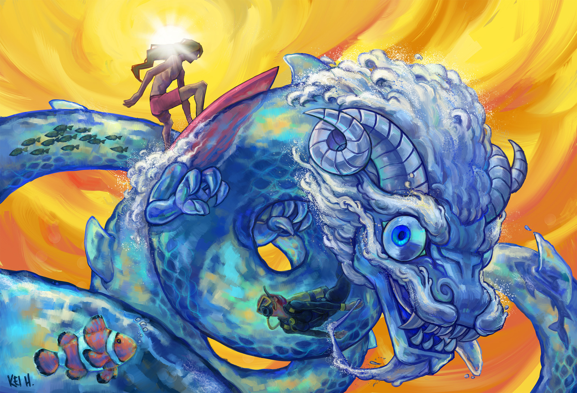 ArtStation - Surfing Rider, Wave Dragon