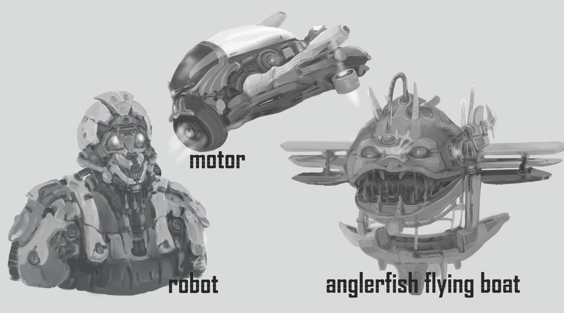 ArtStation - Sci-fi(robot/motor/anglerfish flying boat)