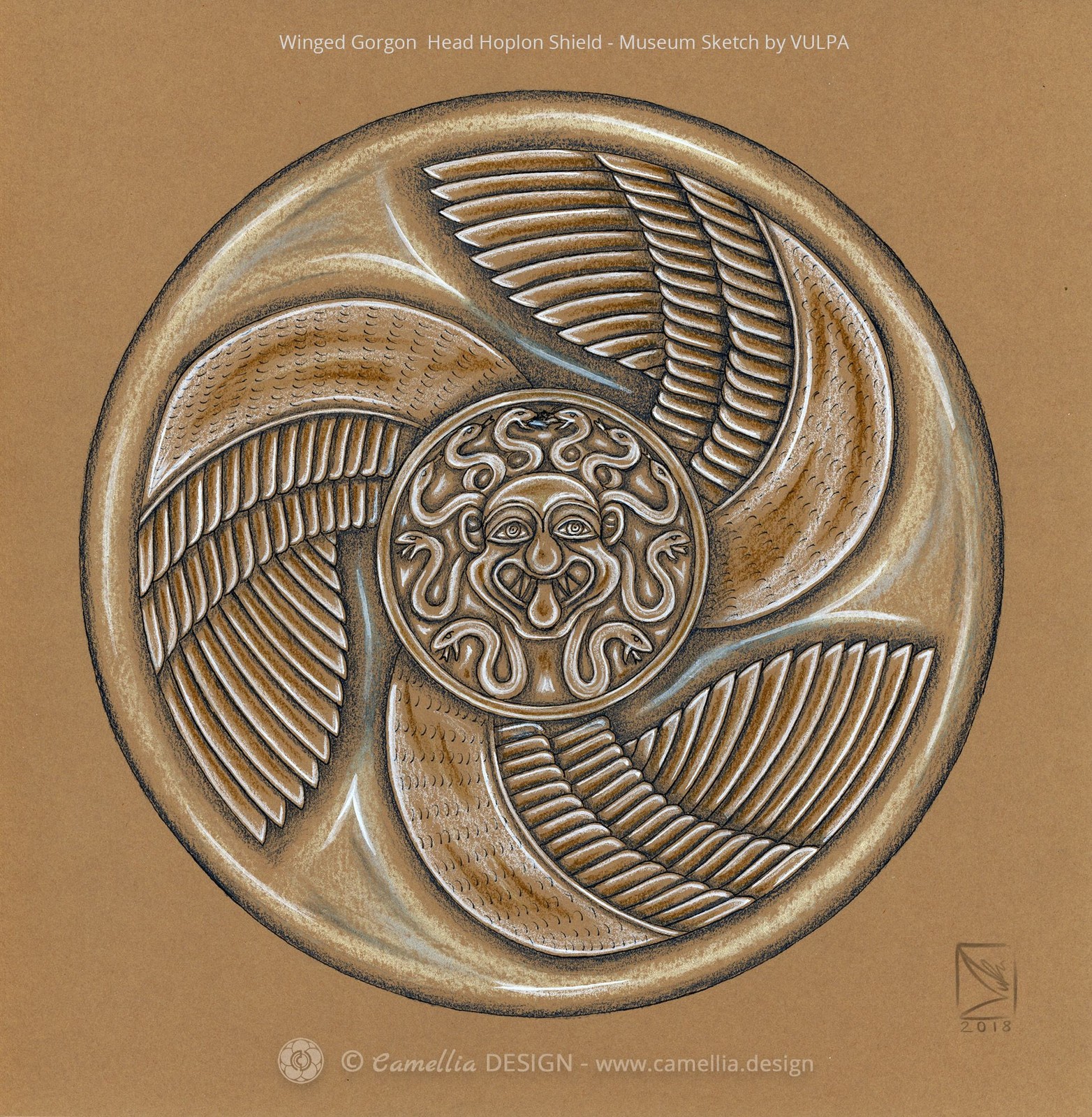 VULPA - WINGED GORGON HEAD HOPLON SHIELD