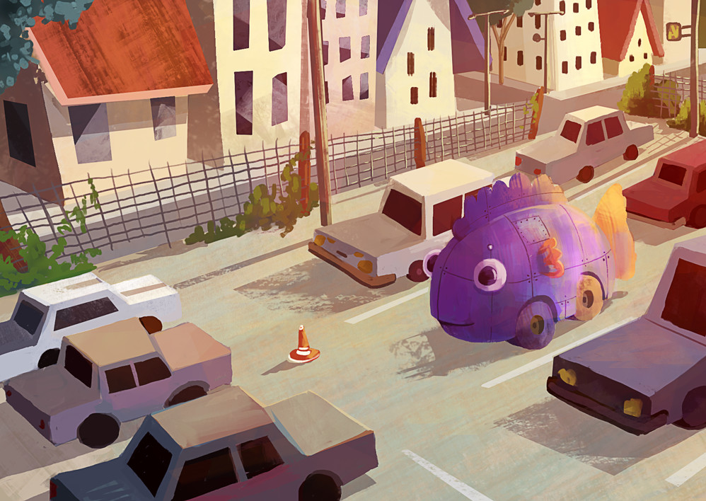 ArtStation - Fish car in parking lot