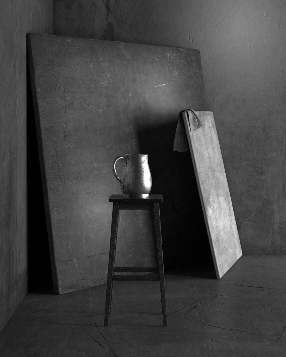 ArtStation - Bench, pitcher and canvas render