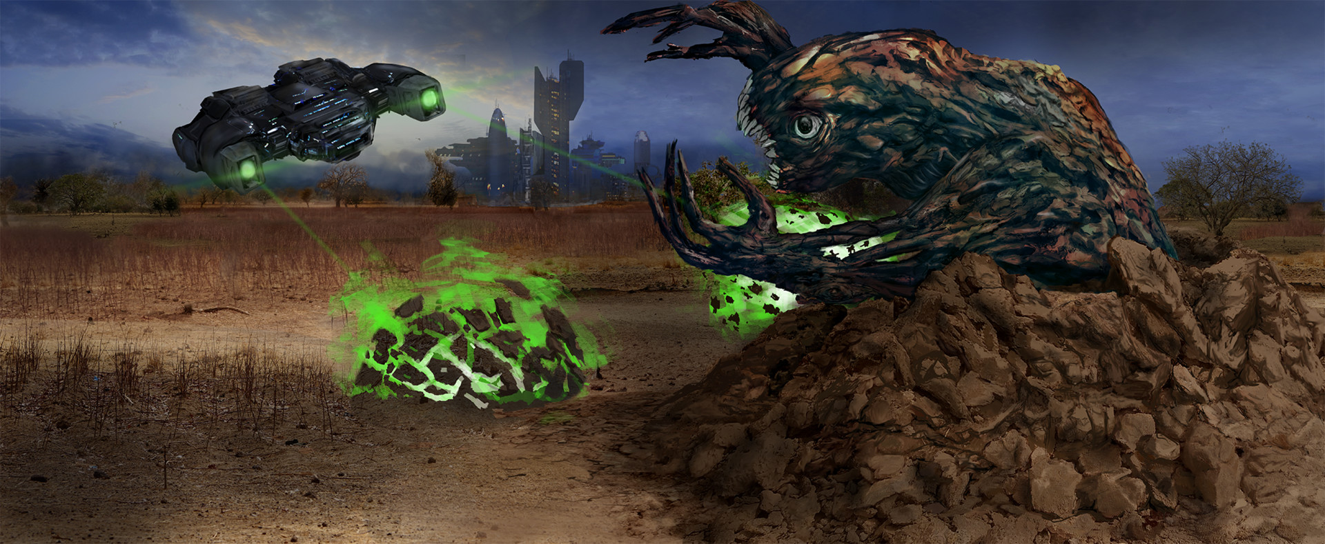 ArtStation - Burrowing Beast & Gunship on Alien Planet