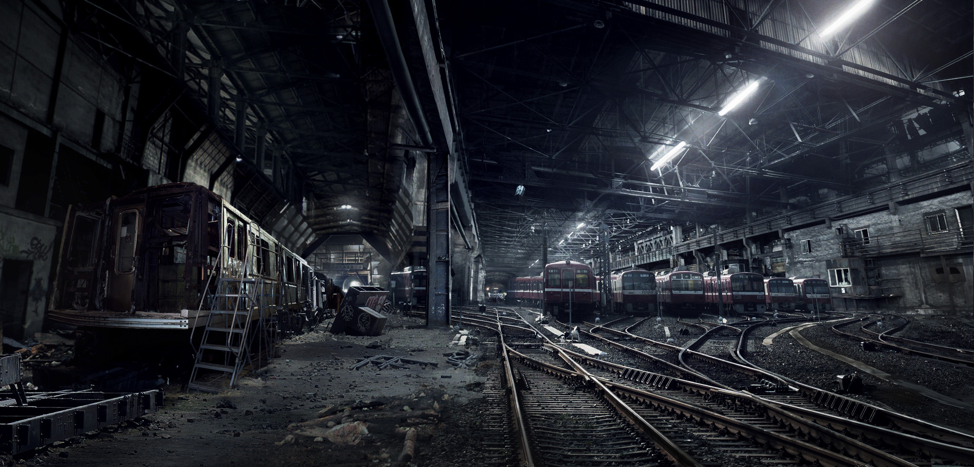 ArtStation - underground train garage