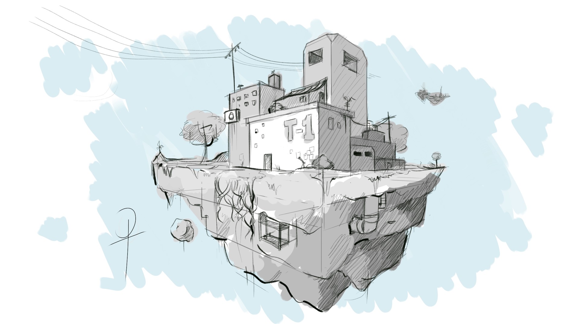 Floating City In The Sky Drawing