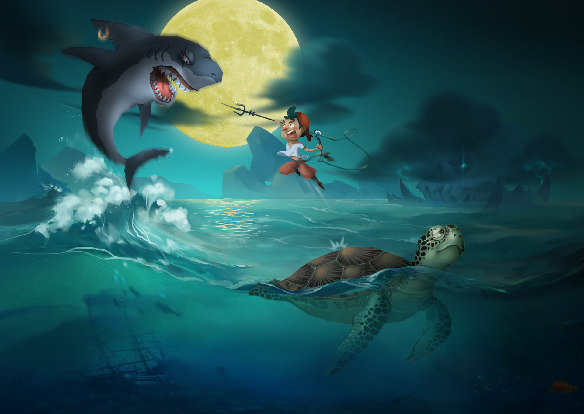 ArtStation - Shark fighting