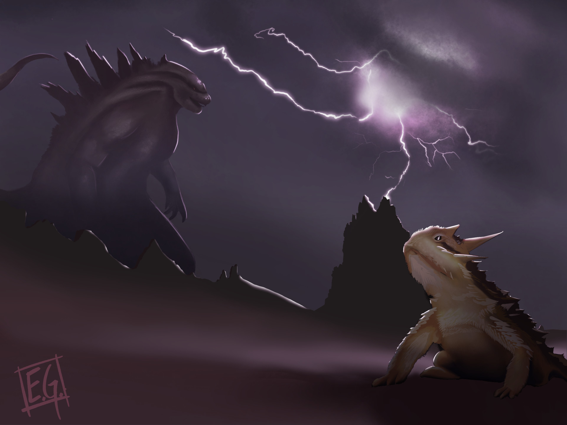 ArtStation - Chei vs Chei Hashkét'soh (Guardian Horned Toad vs Godzilla)