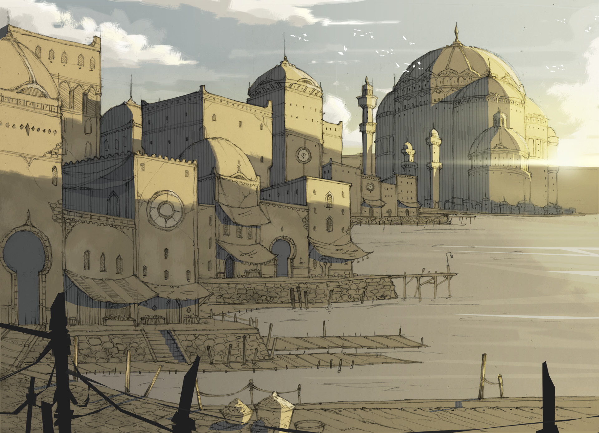 ArtStation - Vegasterion, concept for the dock of Xilius