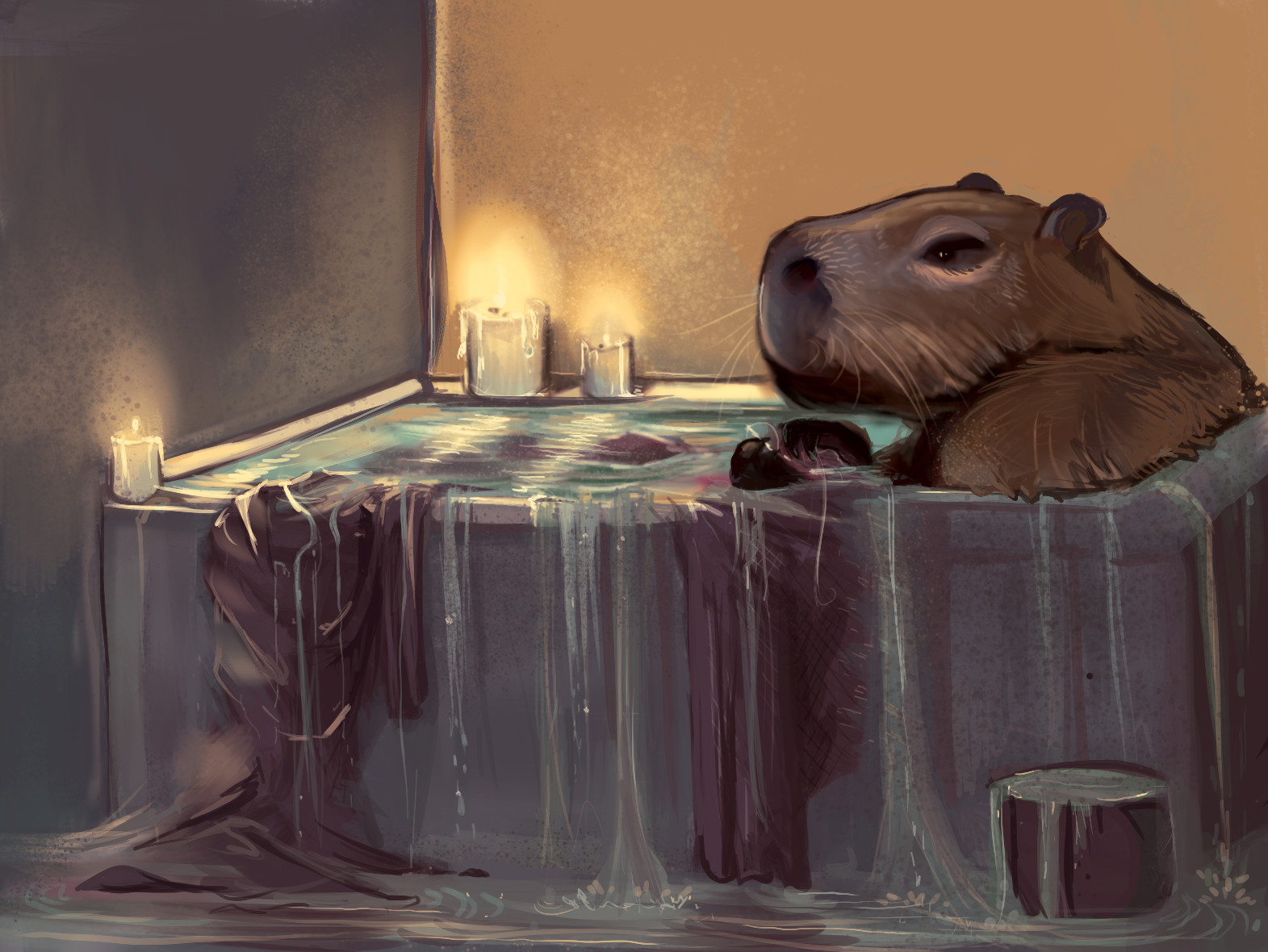 ArtStation - Capybara having a Bath