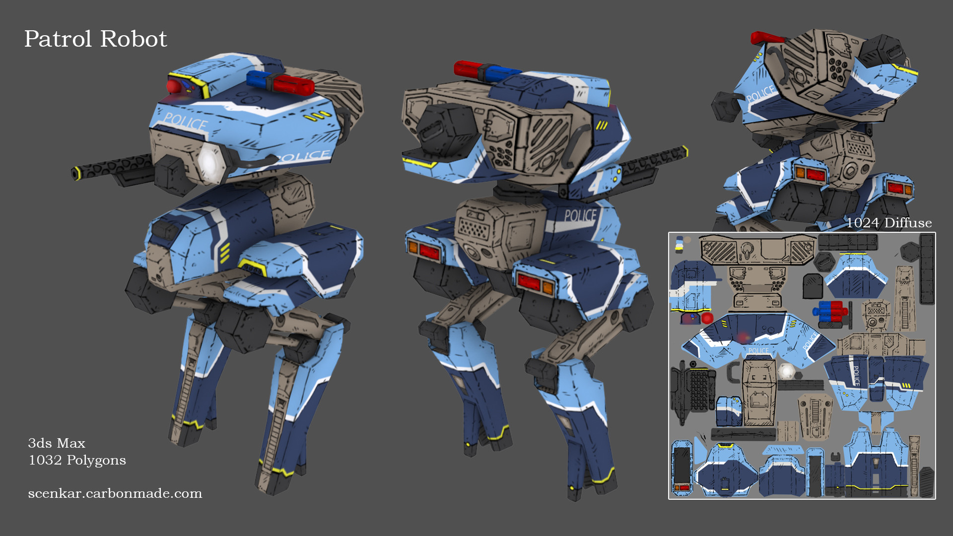 ArtStation - Hand Painted Low-Poly Patrol Robot