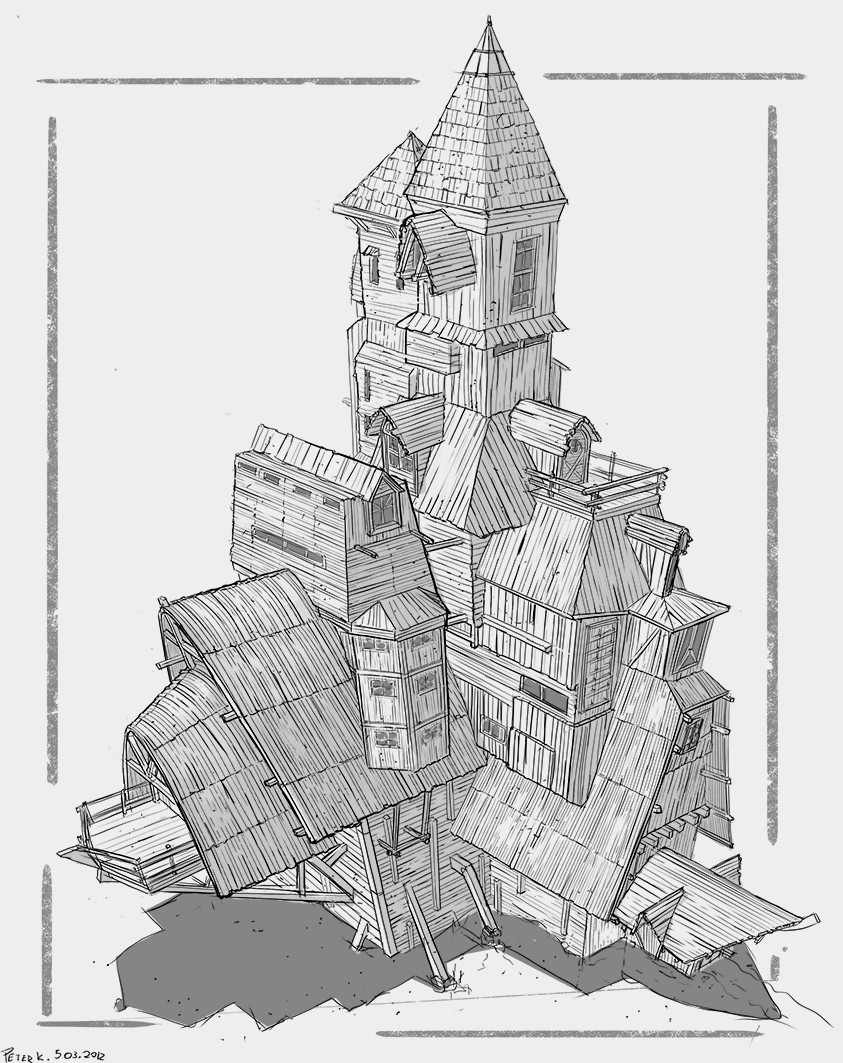 ArtStation - Wooden Architecture concept sketch