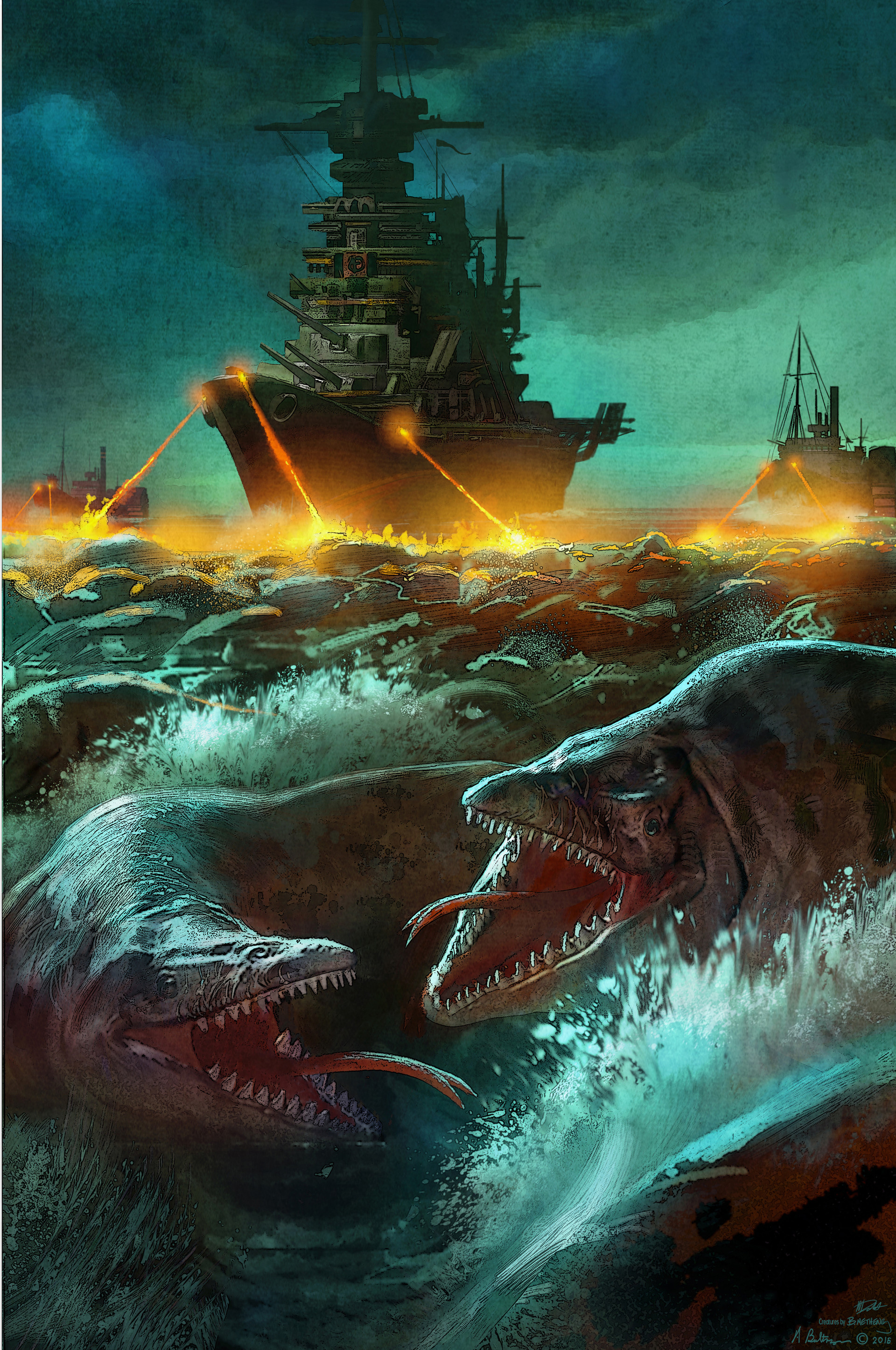 ArtStation - Mosasaur attack.